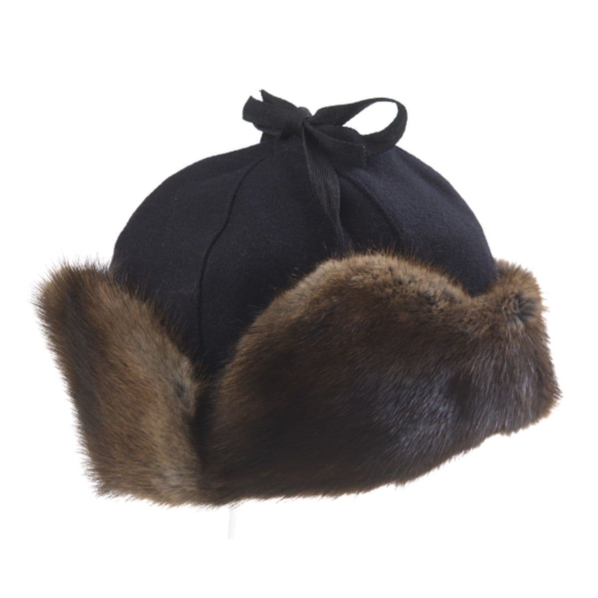 Muskrat Fur & Melton Blue Wool Trapper Hat | Natural Fur