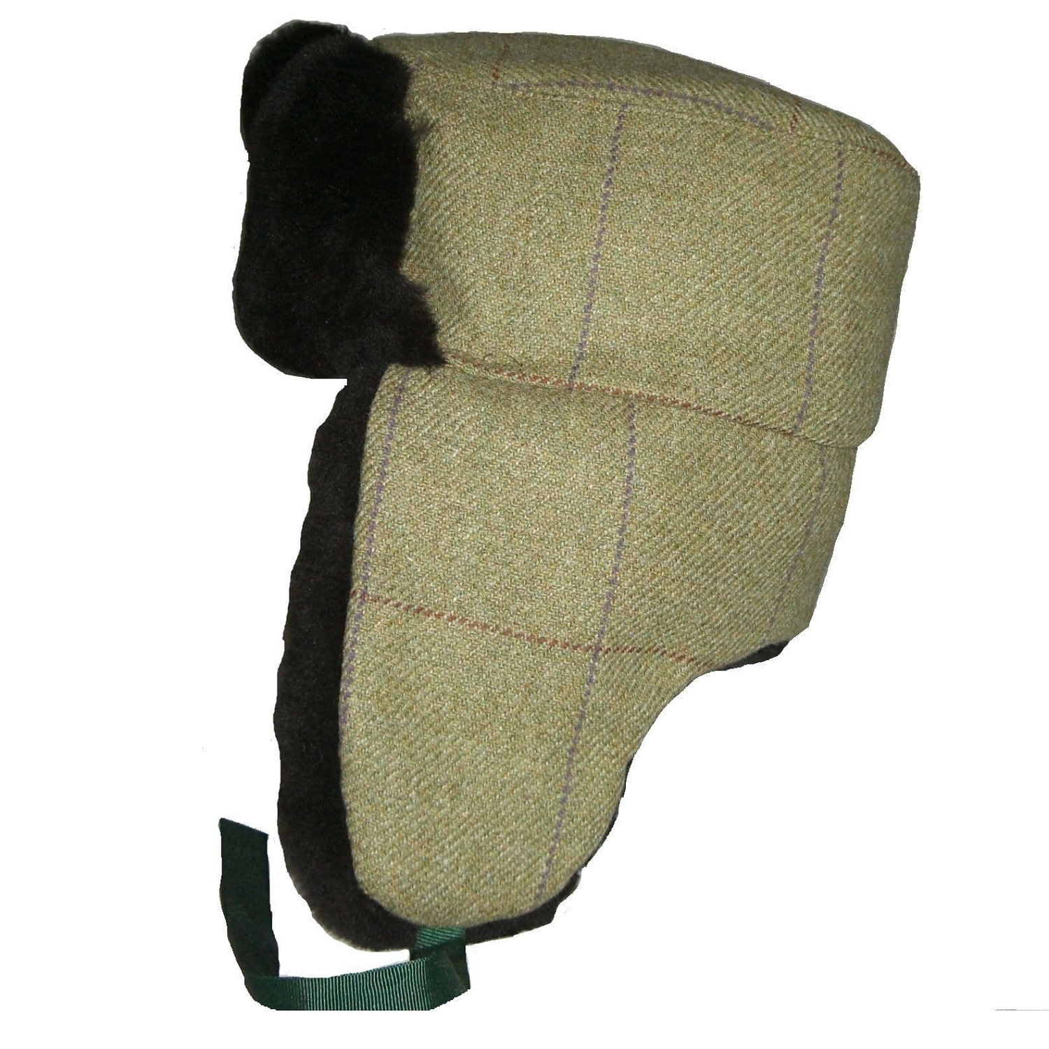 Tweed Trapper Hat Cap with British Shearling | Green
